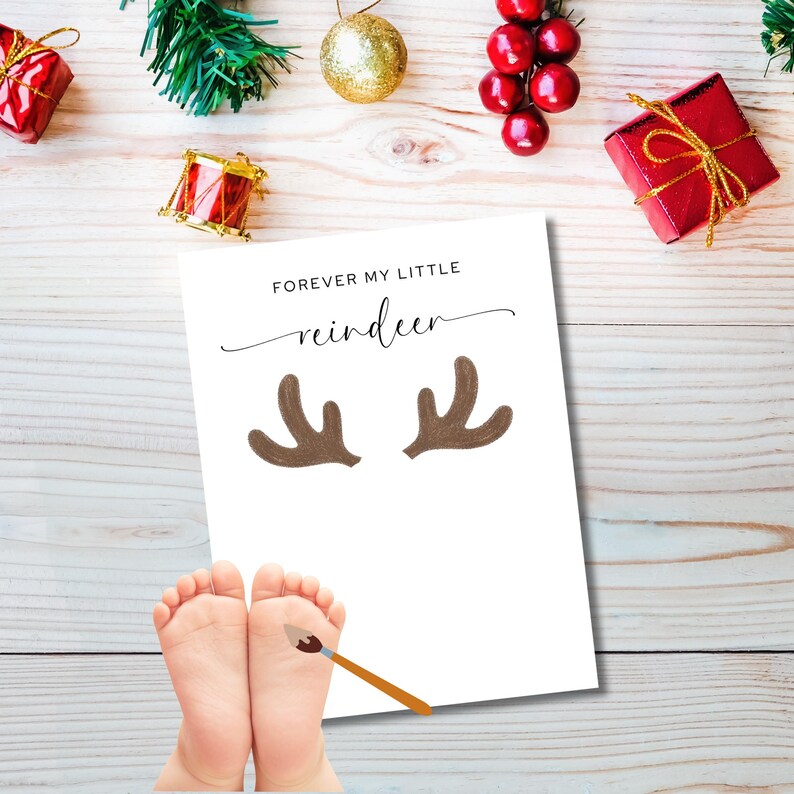 Christmas Reindeer Footprint Art Template, Printable Reindeer Footprint ...