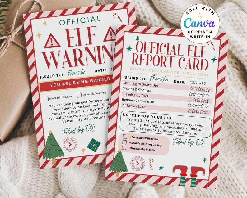 Editable Elf Report Card Printable & Official Elf Warning Slip | North ...