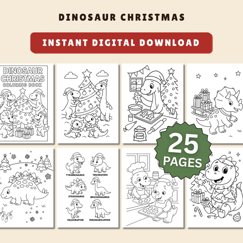 Dinosaur Christmas Coloring Pages, Printable Christmas Coloring Pages ...