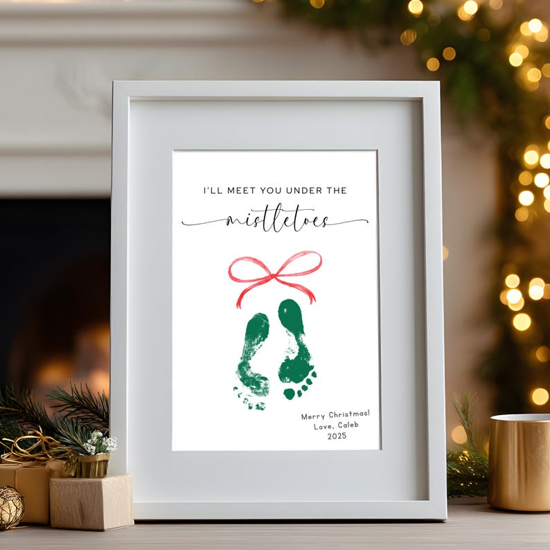 Mistletoes Baby Footprint Template, Christmas Footprint Art, Baby's ...