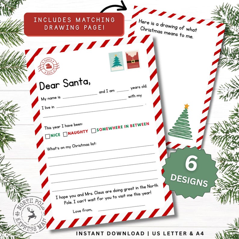 Letter to Santa Printable for Kids, Dear Santa Letter Template PDF ...