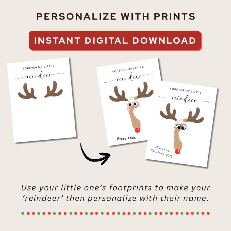Christmas Reindeer Footprint Art Template, Printable Reindeer Footprint ...