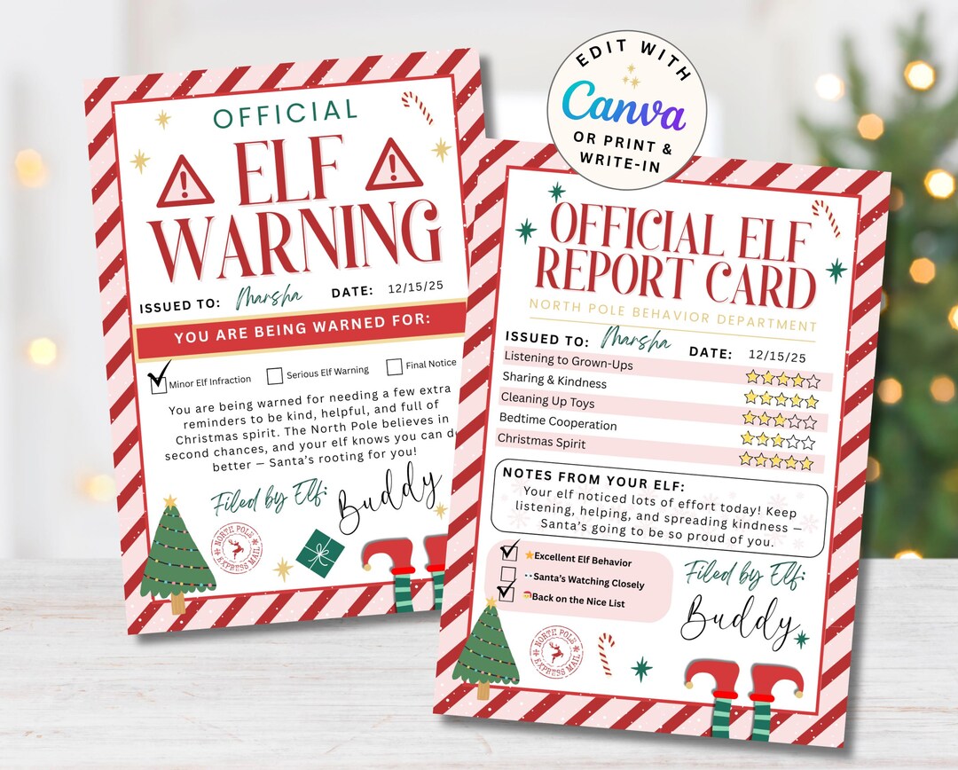 Editable Elf Report Card Printable & Official Elf Warning Slip | North ...