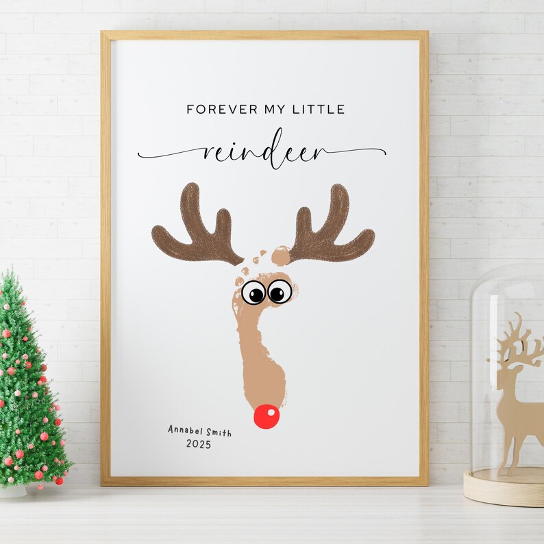 Christmas Reindeer Footprint Art Template, Printable Reindeer Footprint ...
