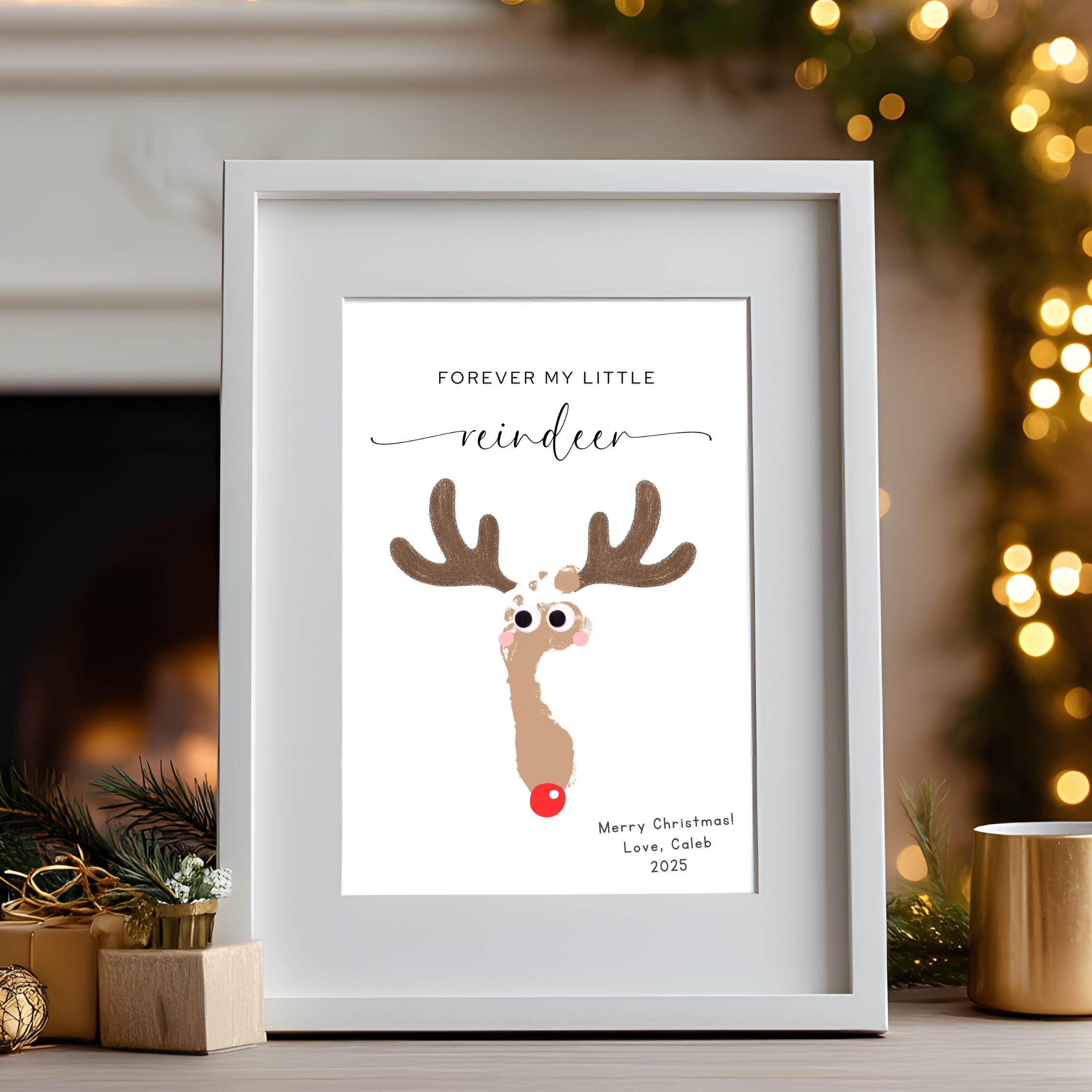 Christmas Reindeer Footprint Art Template, Printable Reindeer Footprint ...