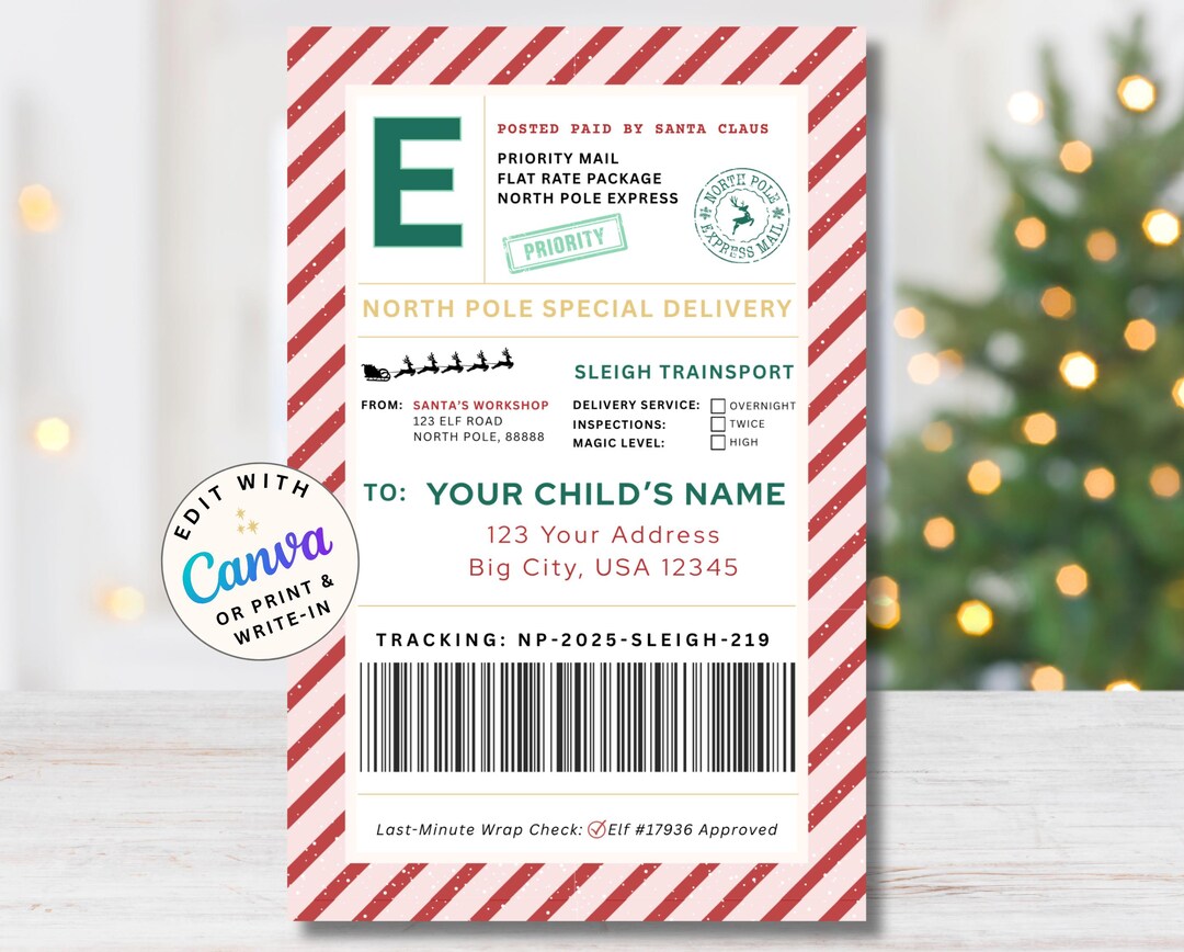 Editable North Pole Special Delivery Label, Santa Shipping Label ...