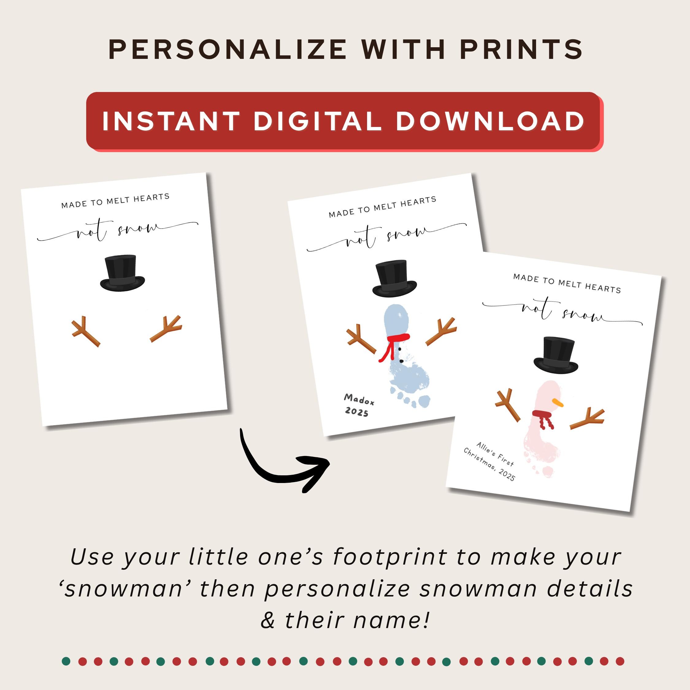 Christmas Footprint Art Template, Snowman Baby Craft Printable, Baby’s ...