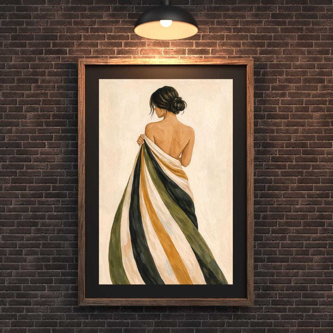 Modern Figurative Wall Art, Back View Female Figure, Earth Tone Textile ...