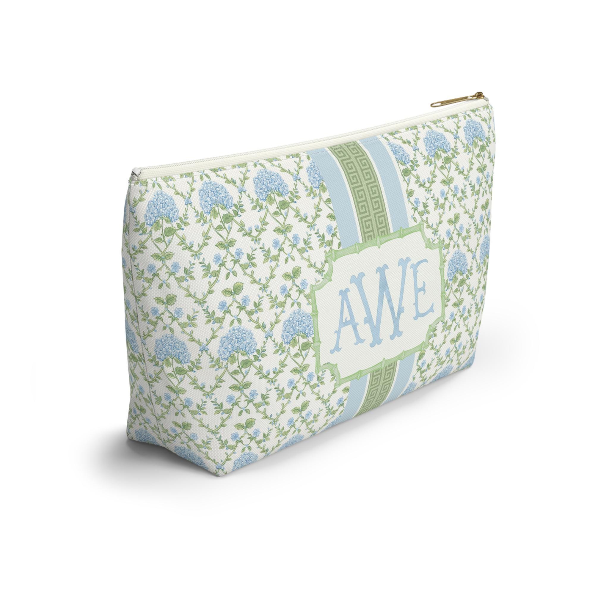 Monogrammed Blue Hydrangea Mahjong Tile Bag: Chinoiserie Travel Pouch ...