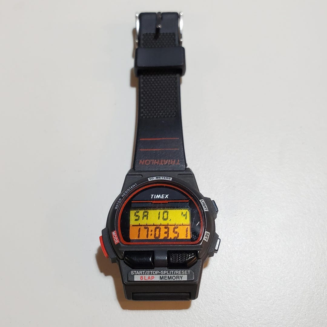 Timex Triathlon 8-lap Digital Watch Vintage 1992 (485-A) With Yellow ...