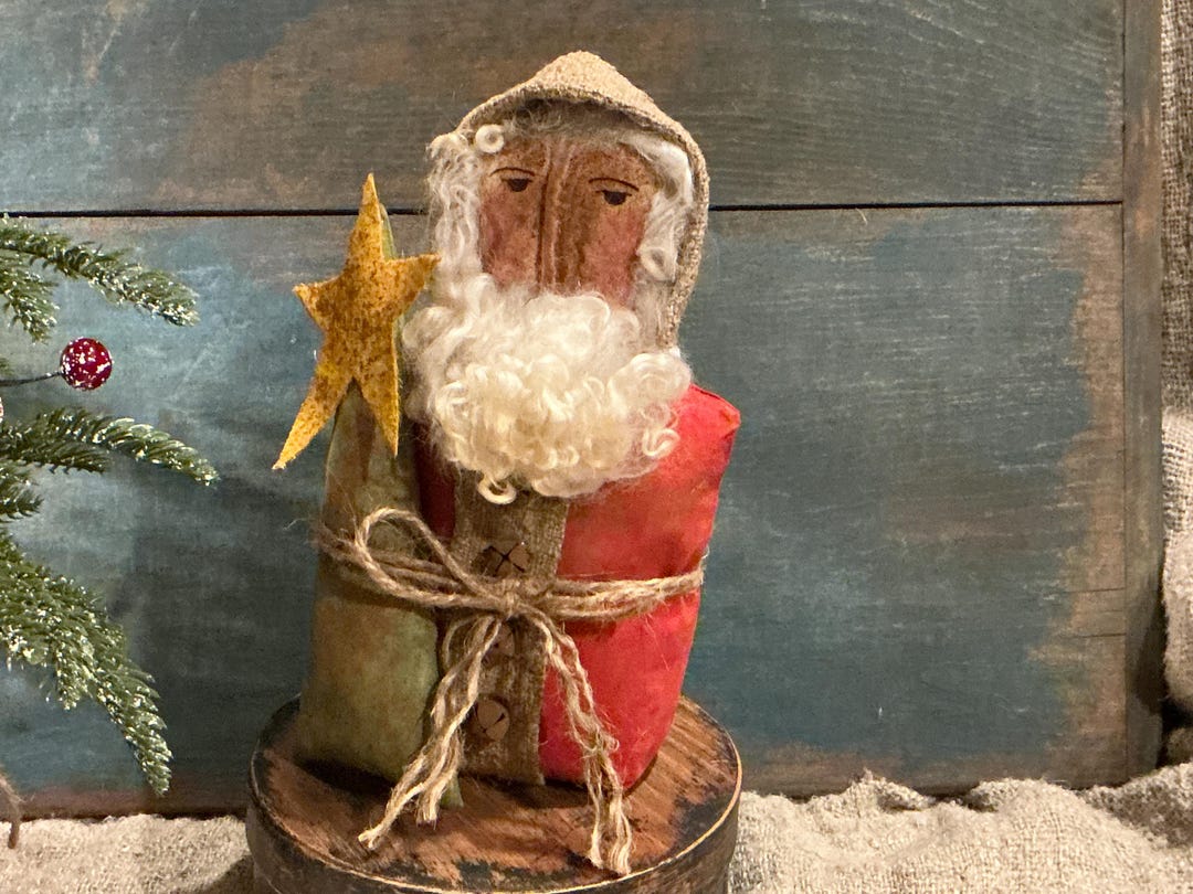 Primitive Santa Shelf Sitter Holding a Christmas Tree . - Etsy