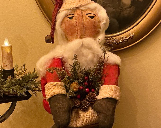 Handmade Primitive Santa Doll, Rustic Christmas Decor, 13" - Etsy