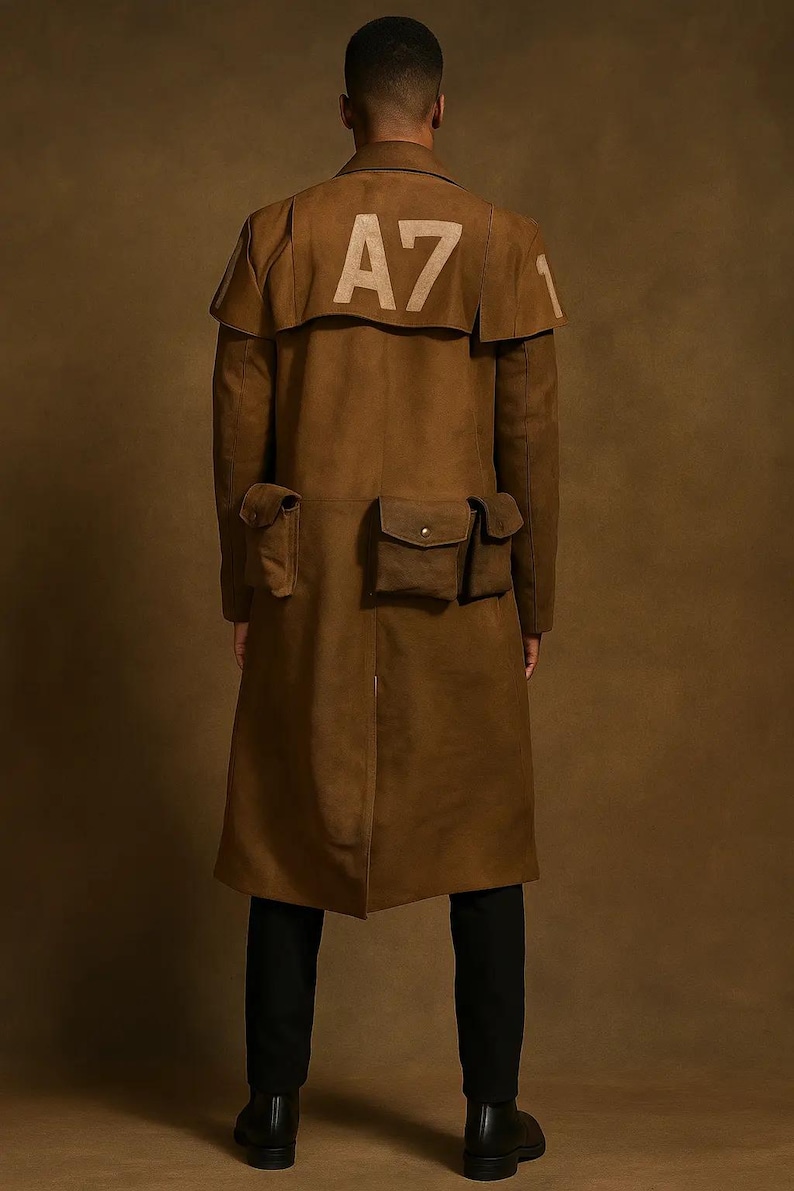 Fallout Ranger Coat NCR Ranger Brown Suede Leather Trench Coat | Open ...