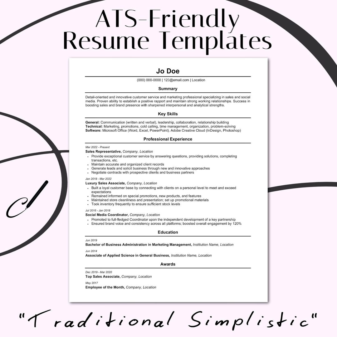 Ats-friendly Resume Template: Traditional Simplistic (easy to Use ...