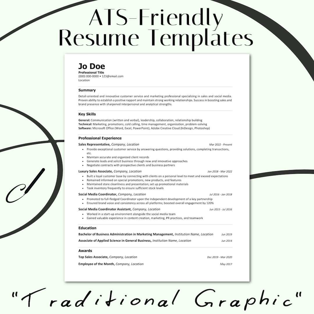 Ats-friendly Resume Template: Traditional Graphic (easy to Use, INSTANT ...