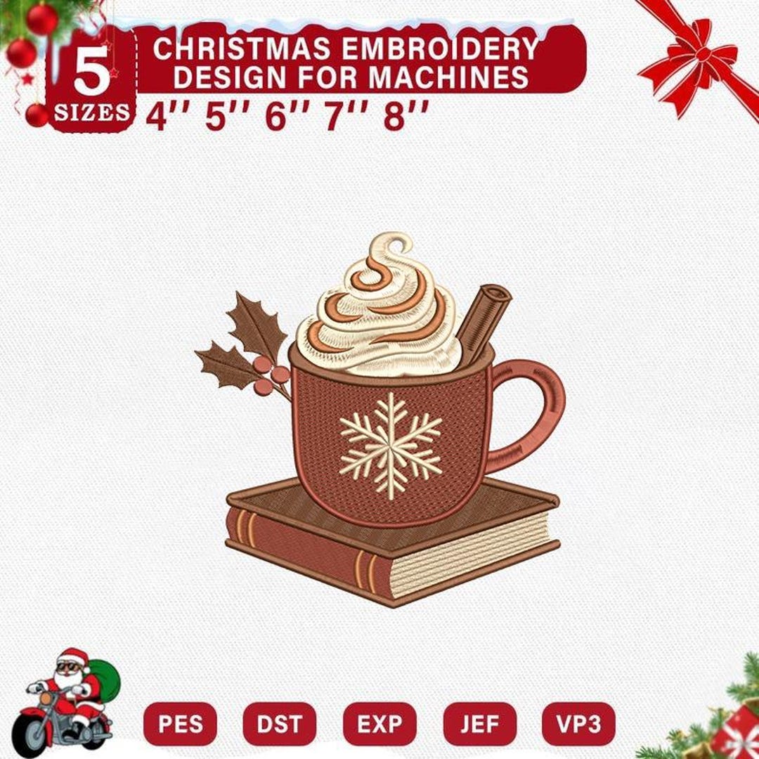 Christmas Hot Cocoa Embroidery Design, Snowflake Mug (digital Download ...