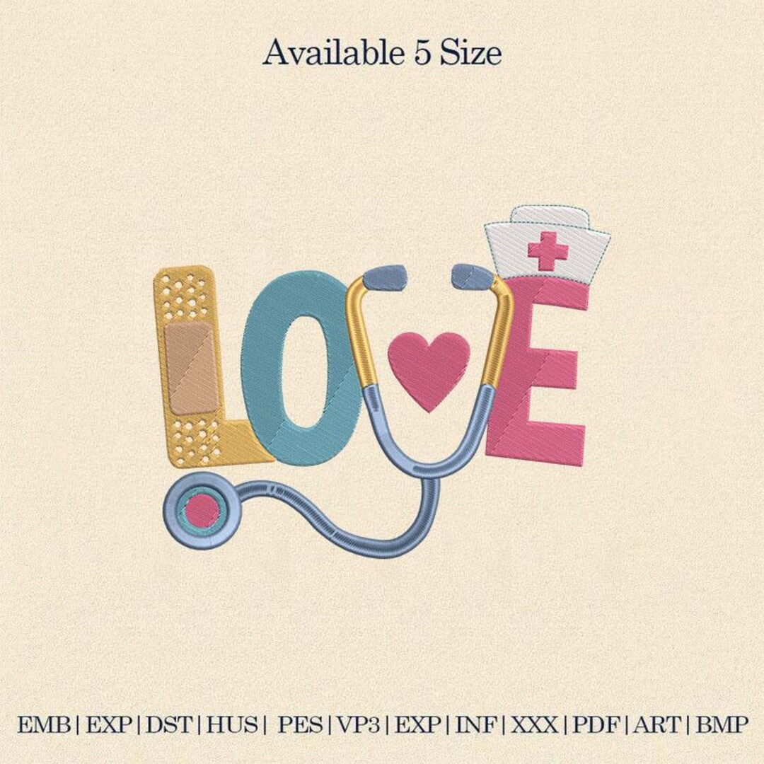 Nurse Stethoscope Heart Embroidery Design, Medical Word Art (digital ...