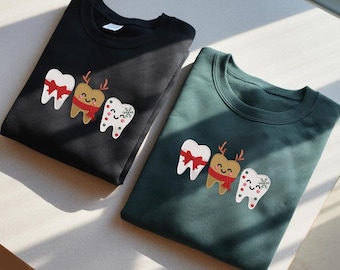 Cute Christmas Teeth Embroidered Design, Holiday Dentist Gift, Reindeer ...