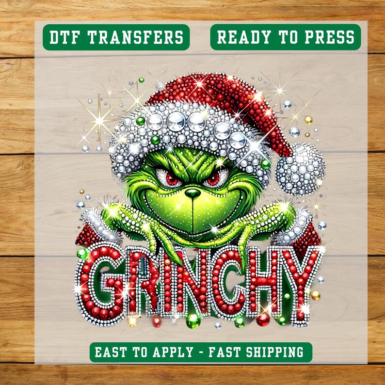 Grinch Christmas DTF Transfer – Rhinestone Santa Hat, Ready to Press - Etsy