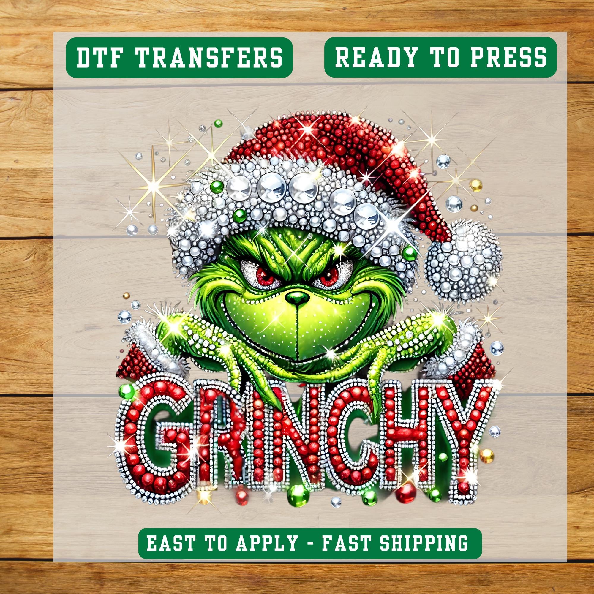 Grinch Christmas DTF Transfer – Rhinestone Santa Hat, Ready to Press - Etsy