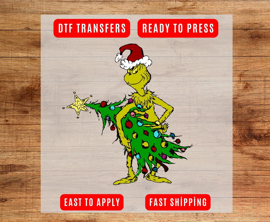Grinch Iron on Transfers Christmas Tree DTF Transfer | Ready to Press ...