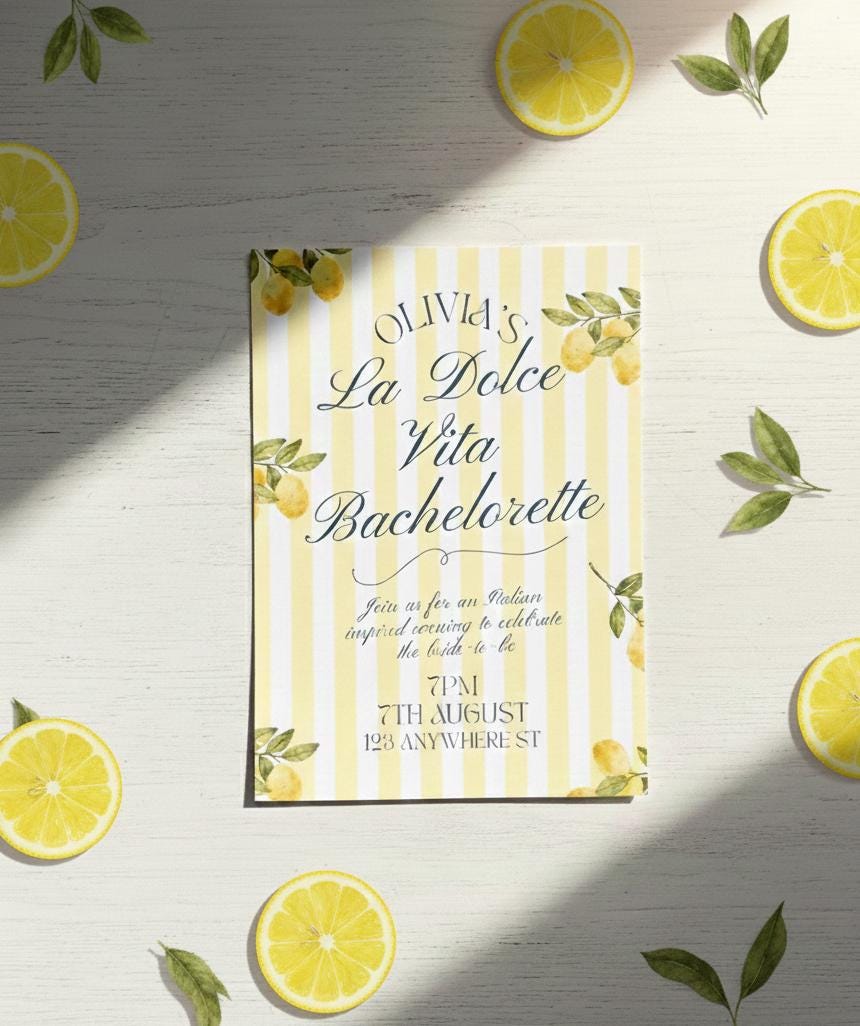 Italian Lemon Bachelorette Party Editable Invitation Template | Summer ...