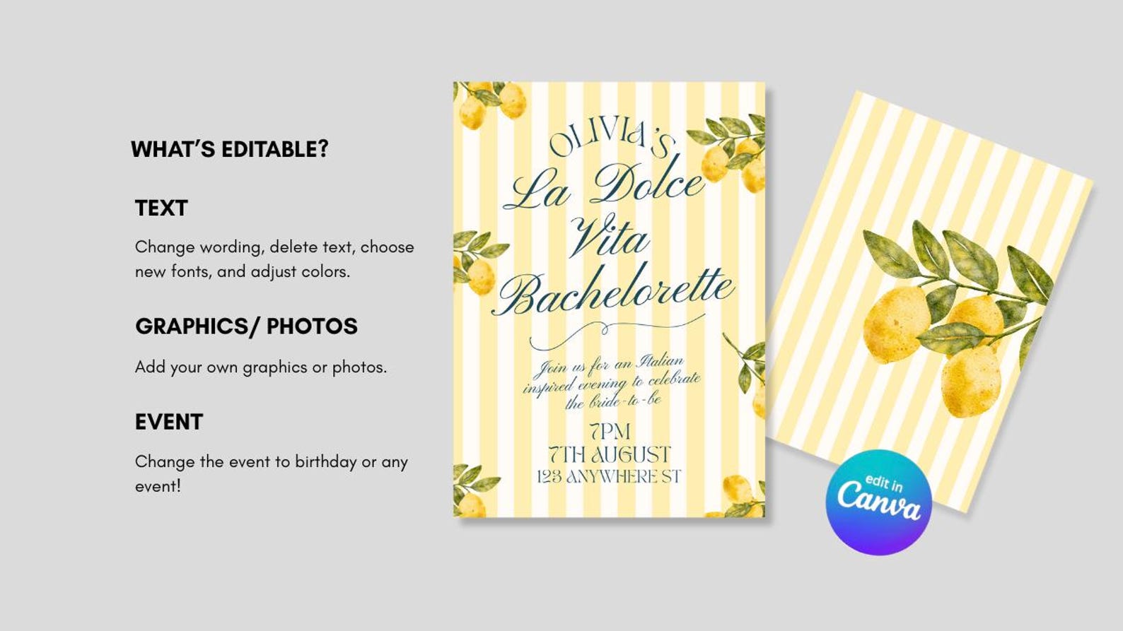 Italian Lemon Bachelorette Party Editable Invitation Template | Summer ...