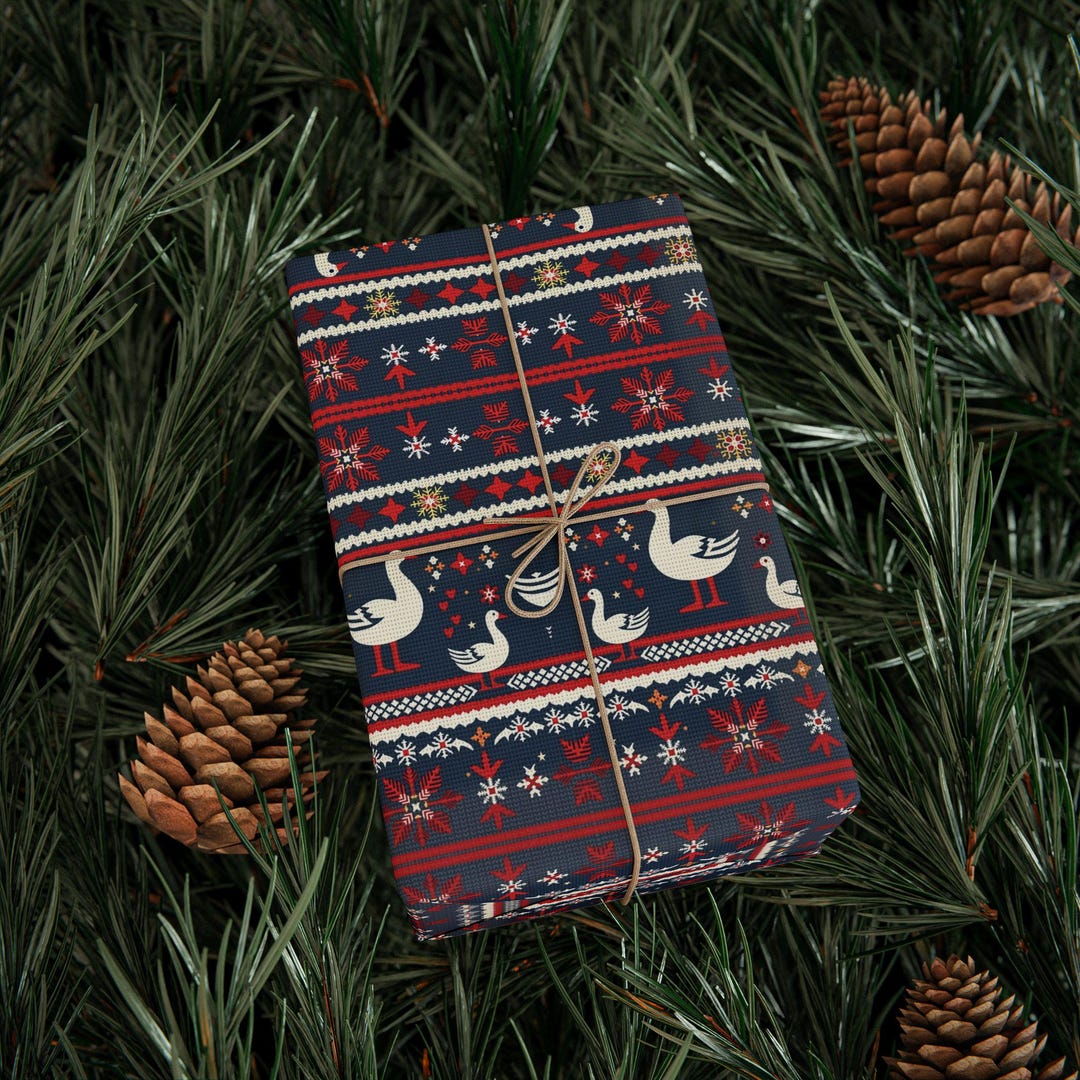 Nordic Goose Christmas Wrapping Paper: Folk Knit Pattern - Etsy