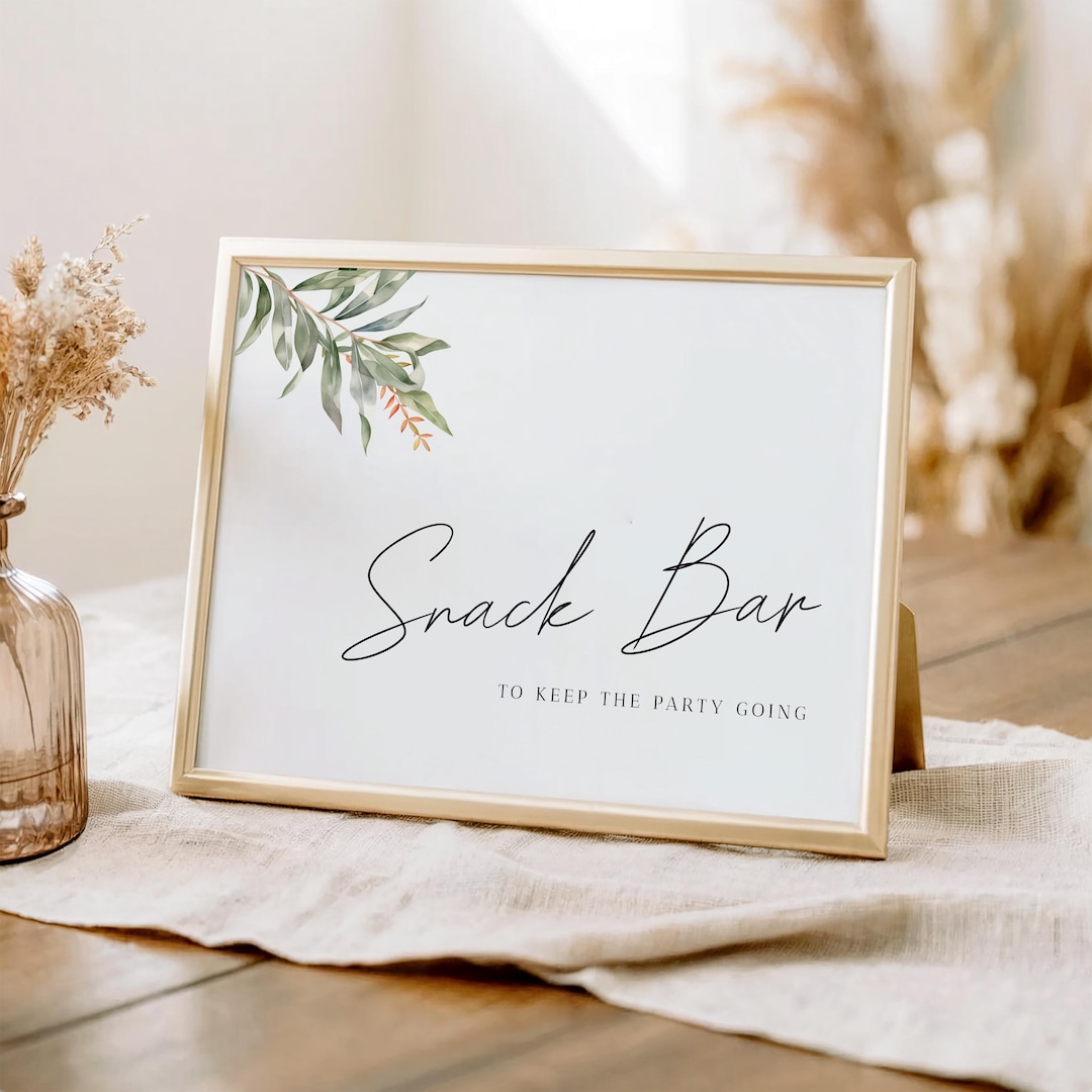 Eucalyptus Wedding Snack Bar Sign Template, Greenery Reception Signage ...