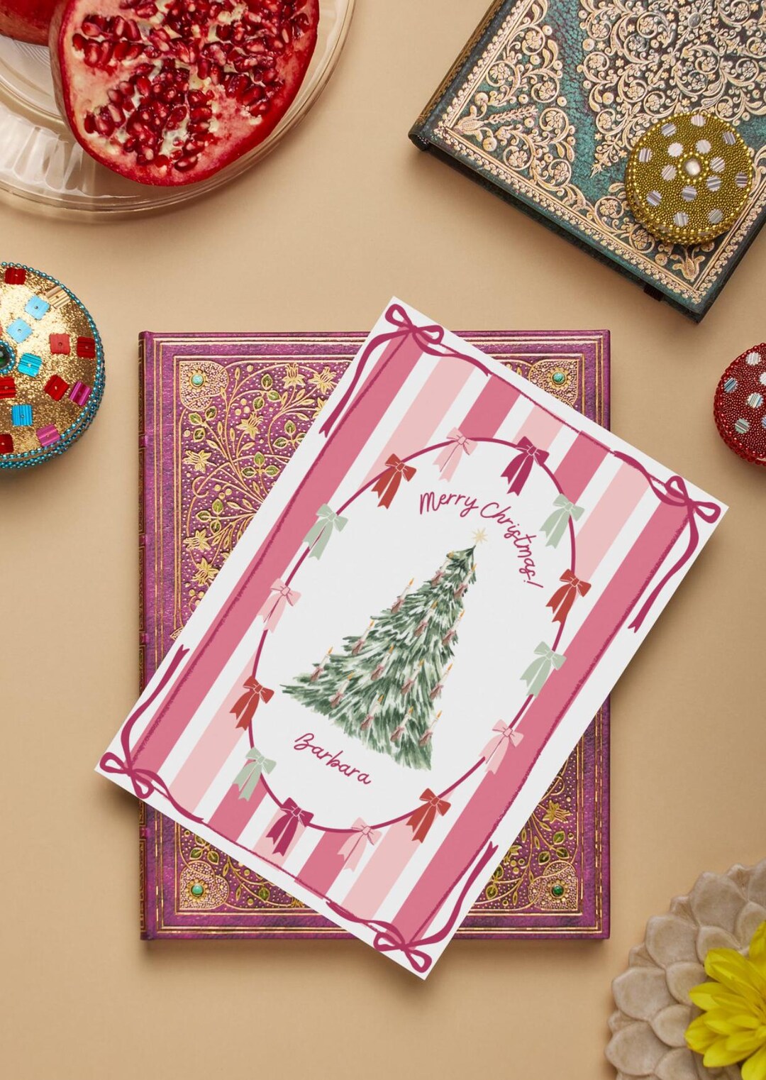 Editable Christmas Card Template | Printable Xmas Greeting | Cute Bow ...