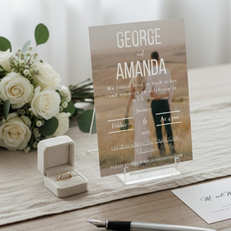 Photo Wedding Invitation Editable Canva Template Modern Minimalist ...