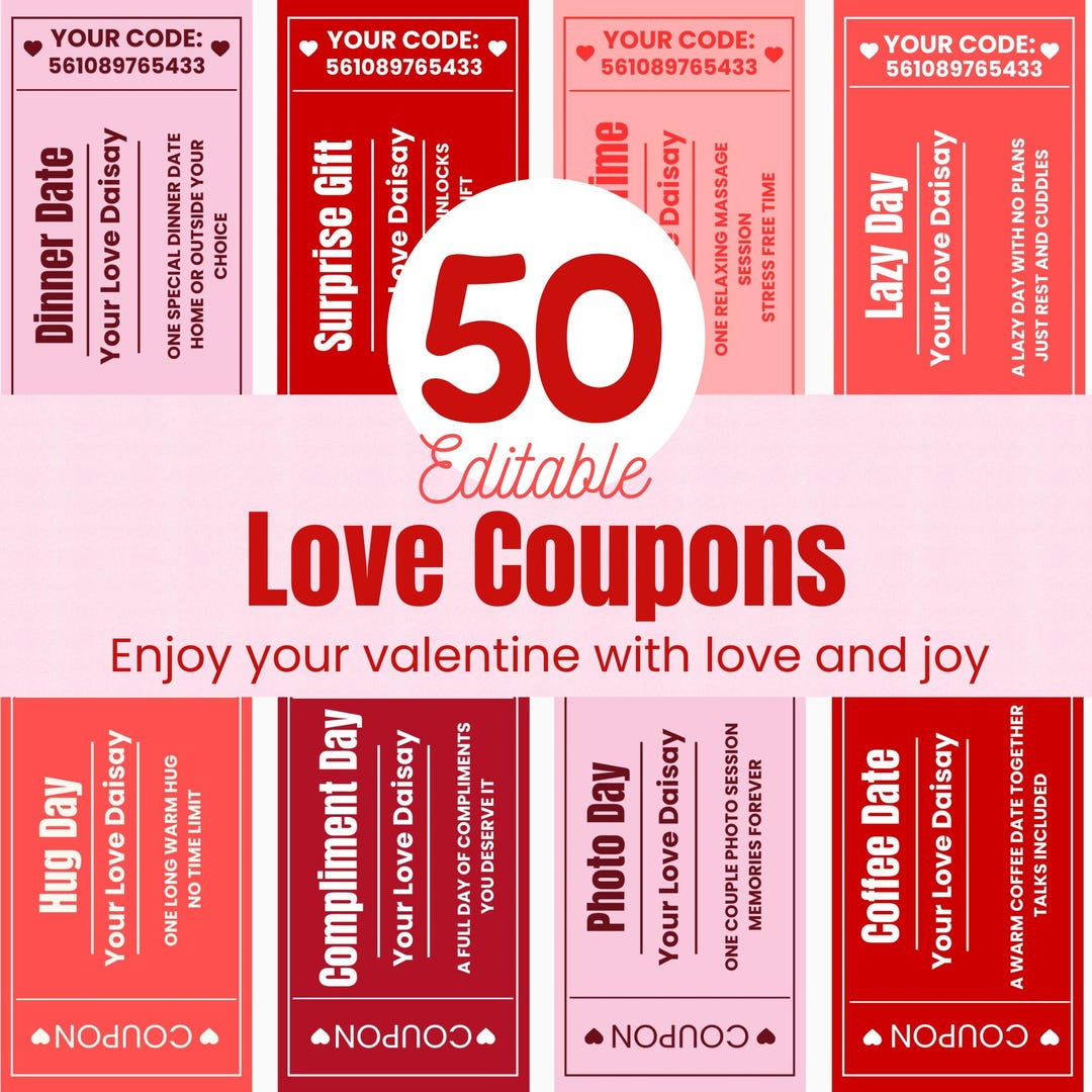 Editable Love Coupons Canva Template Editable Romantic Coupon Book ...