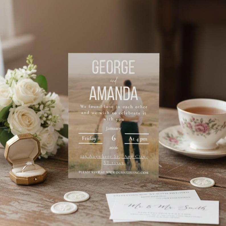 Photo Wedding Invitation Editable Canva Template Modern Minimalist ...