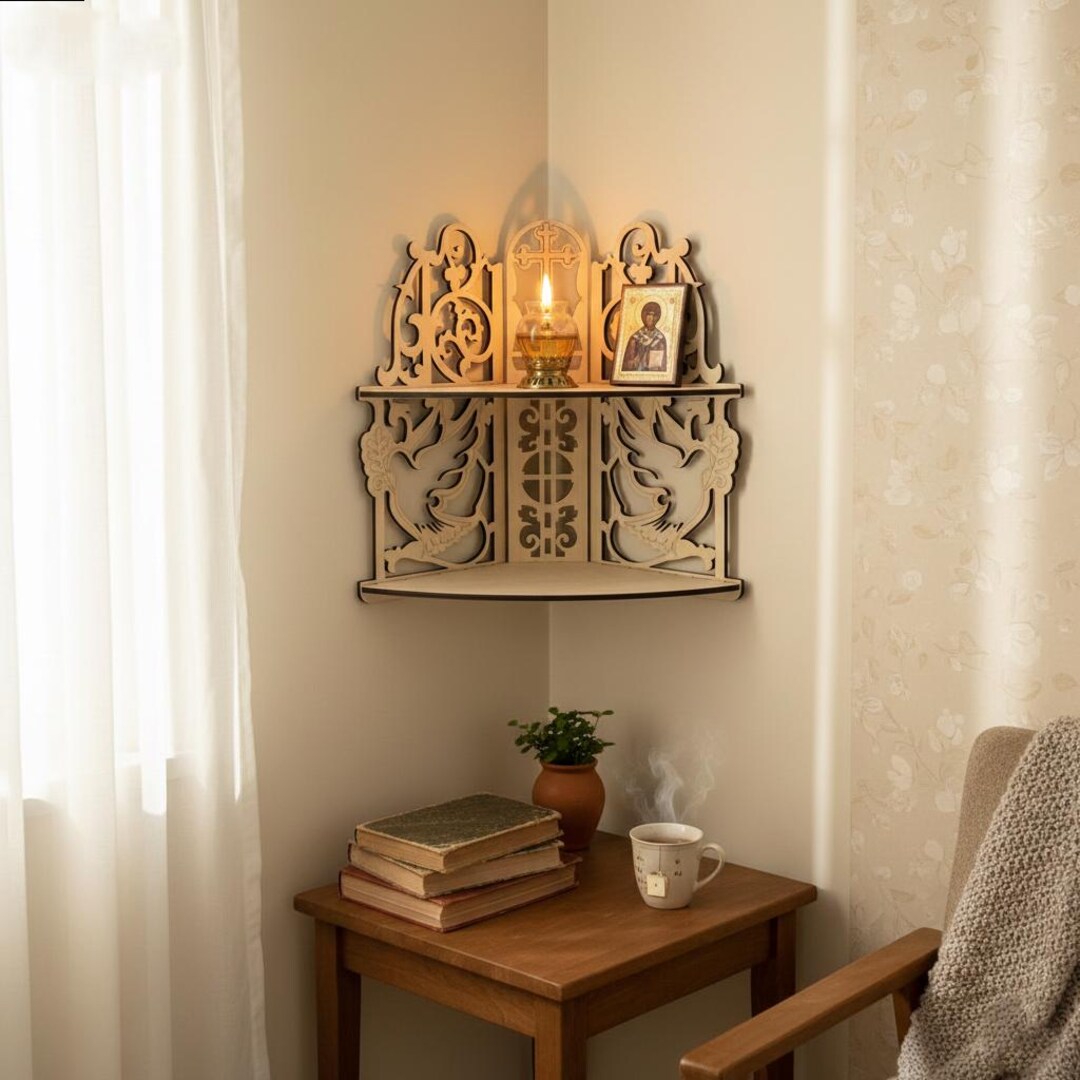 Home Premium Icon Shelf Wooden Wall Small 2-tier, Orthodox Home Decor ...
