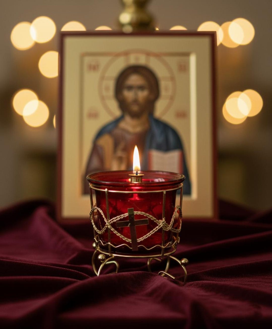 Red Glass Oil Lamp 3.1x2 In, Orthodox Icon Lamp, Metal Holder With ...