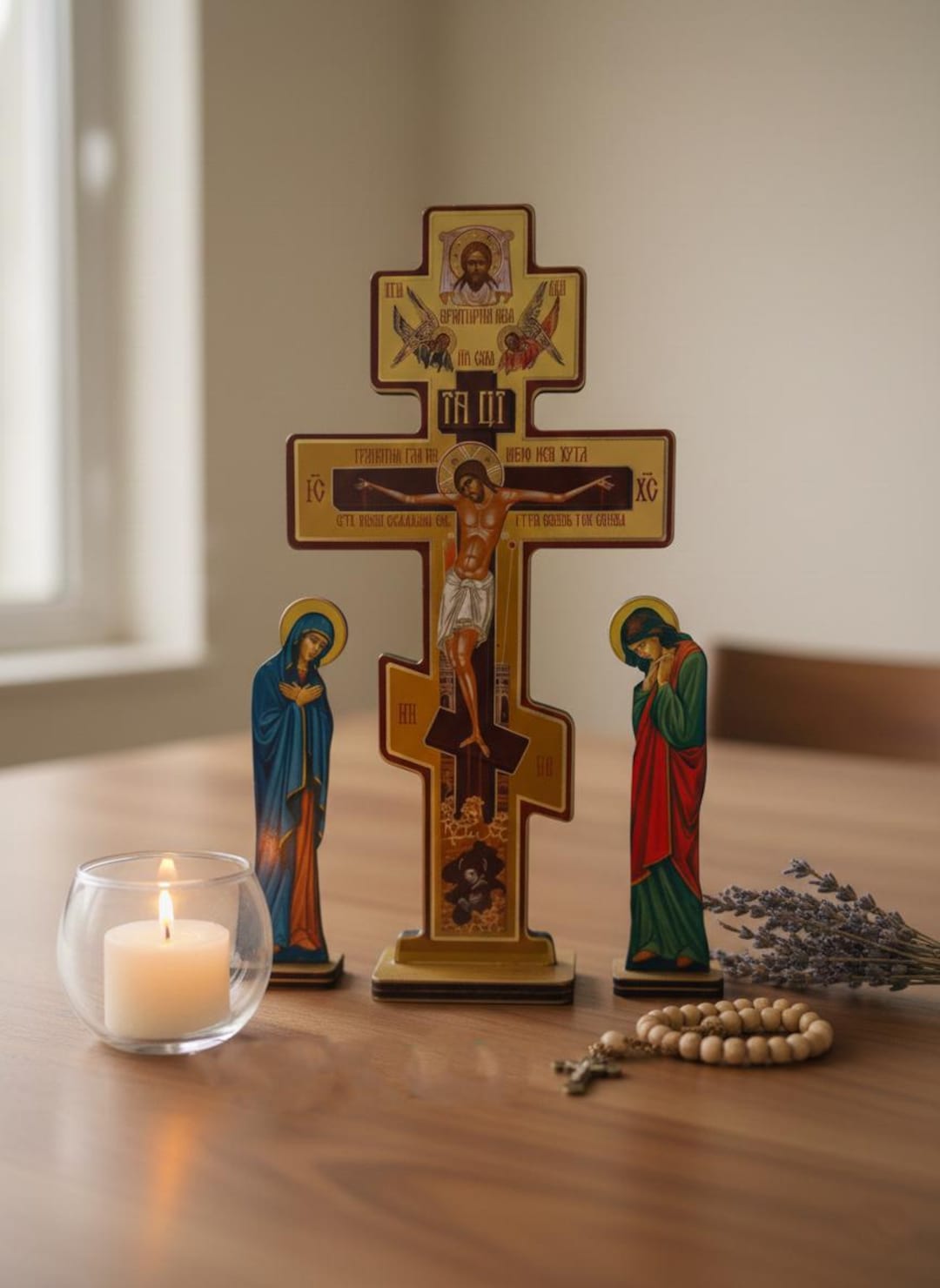 Orthodox Golgotha Cross 8.3in, Desktop Mini Crucifix, Tabletop Orthodox ...