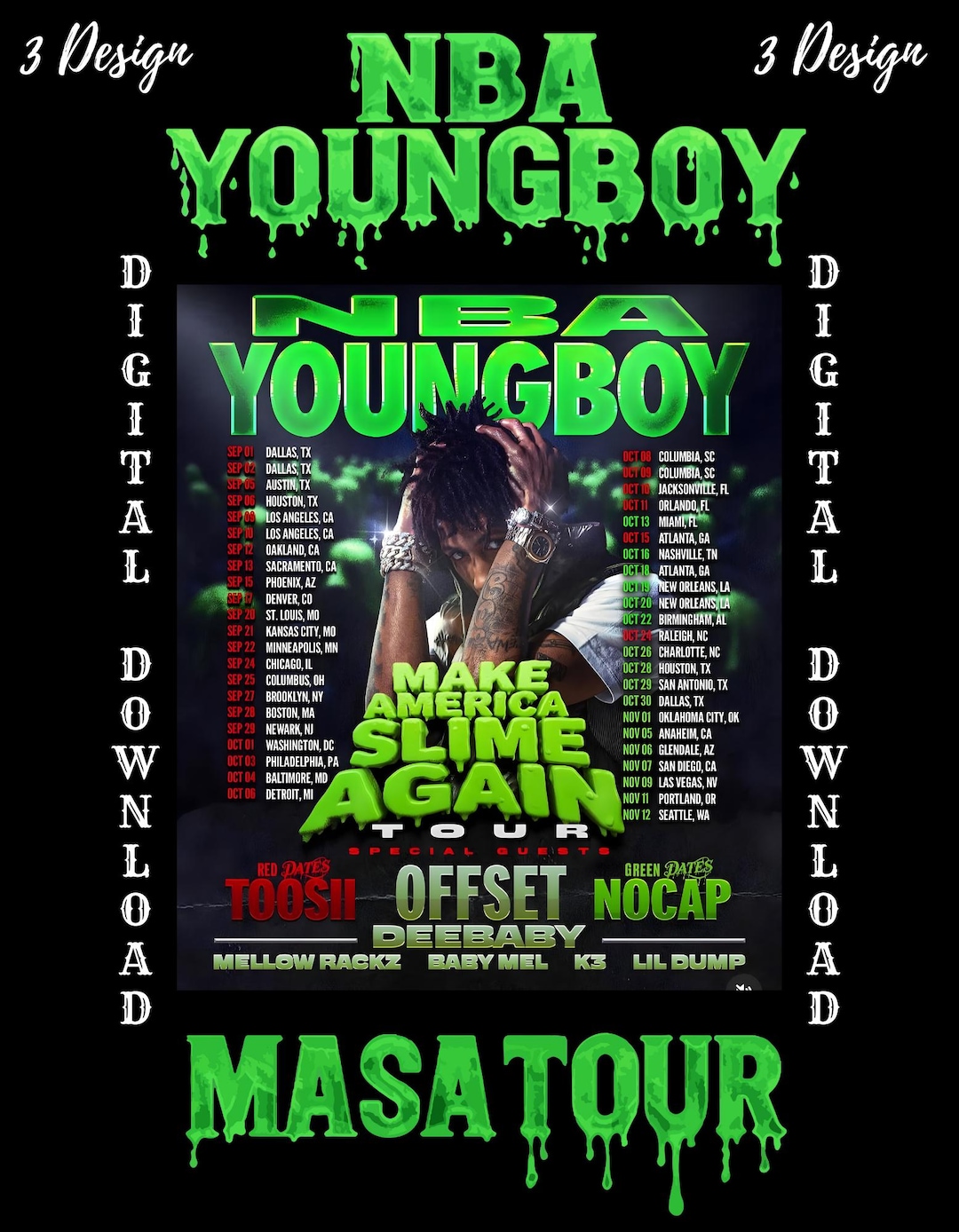 3 File Youngboy Masa Tour 2025 PNG Bundle, Concert Tee SVG (digital ...