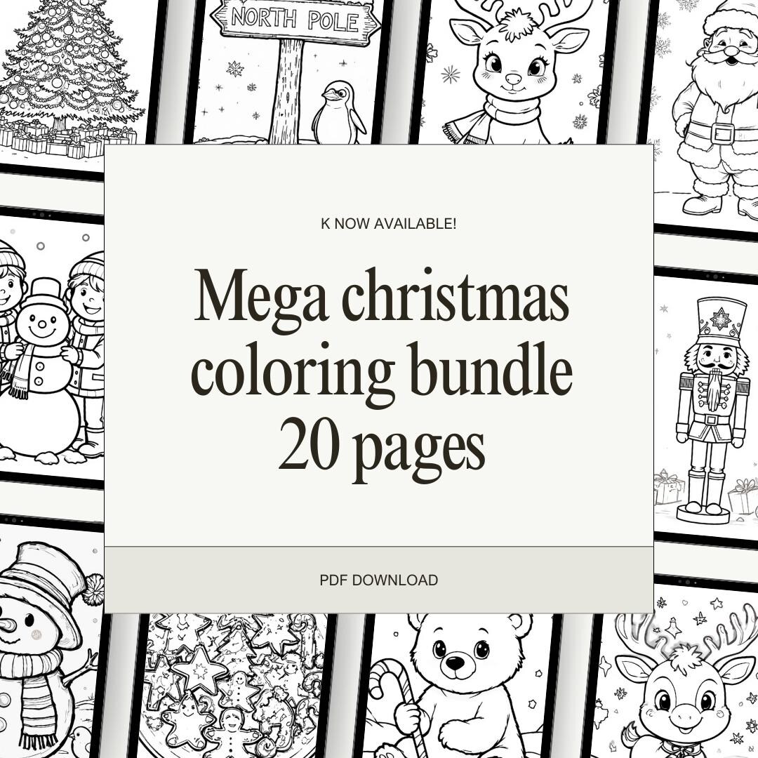 20 Christmas Coloring Pages Bundle for Kids Holiday Printable Coloring ...