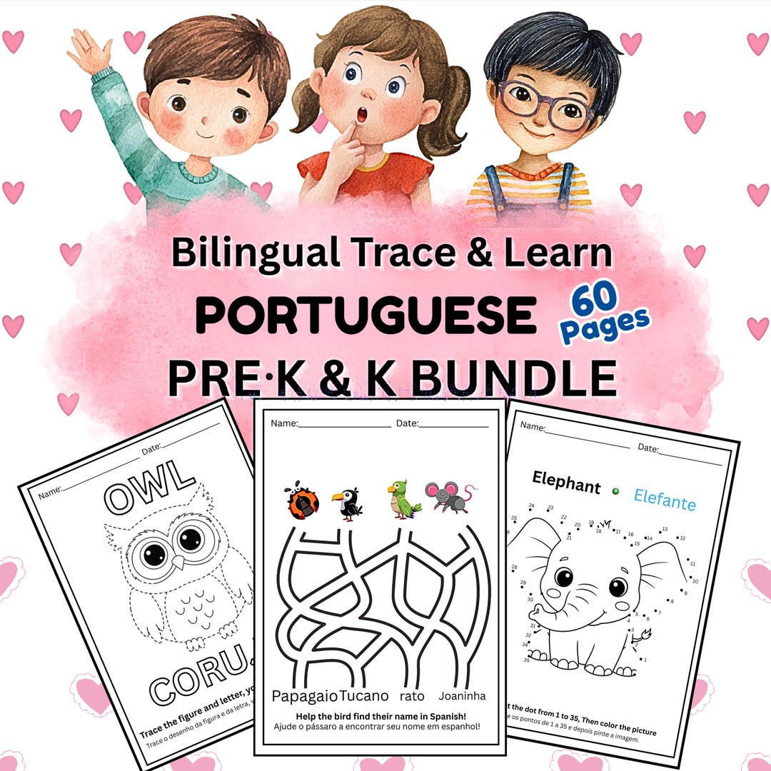 Bilingual Portuguese English Trace and Learn PNG Clipart Worksheets Pre ...