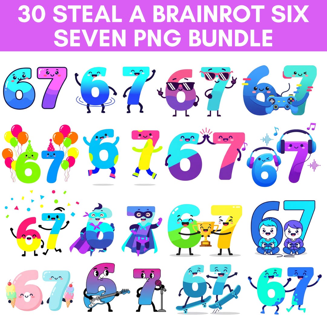 Cute 67 Number Clipart Bundle for Kids Birthday, T-shirts, Stickers ...