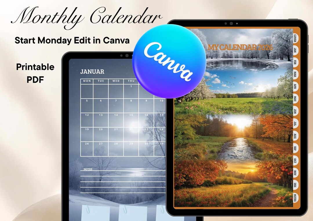 Scandinavian Nature Calendar 2026 Monday Start | A4 Printable Planner ...