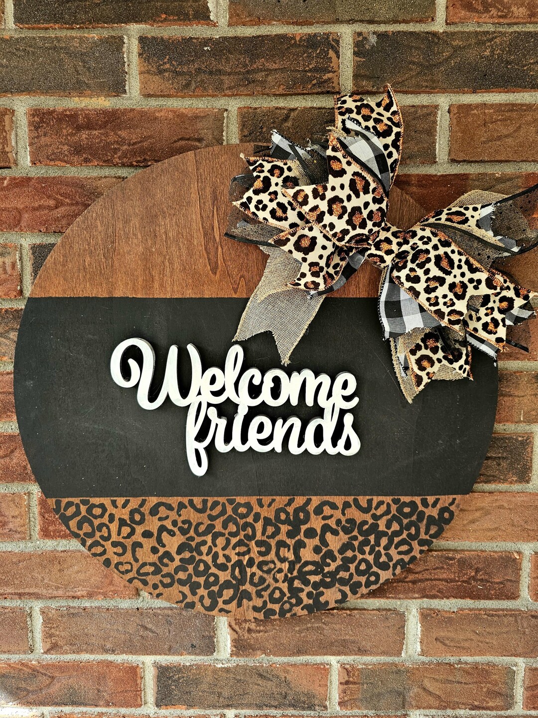 Cheetah Bow Welcome Friends Door Sign | Farmhouse Decor - Etsy
