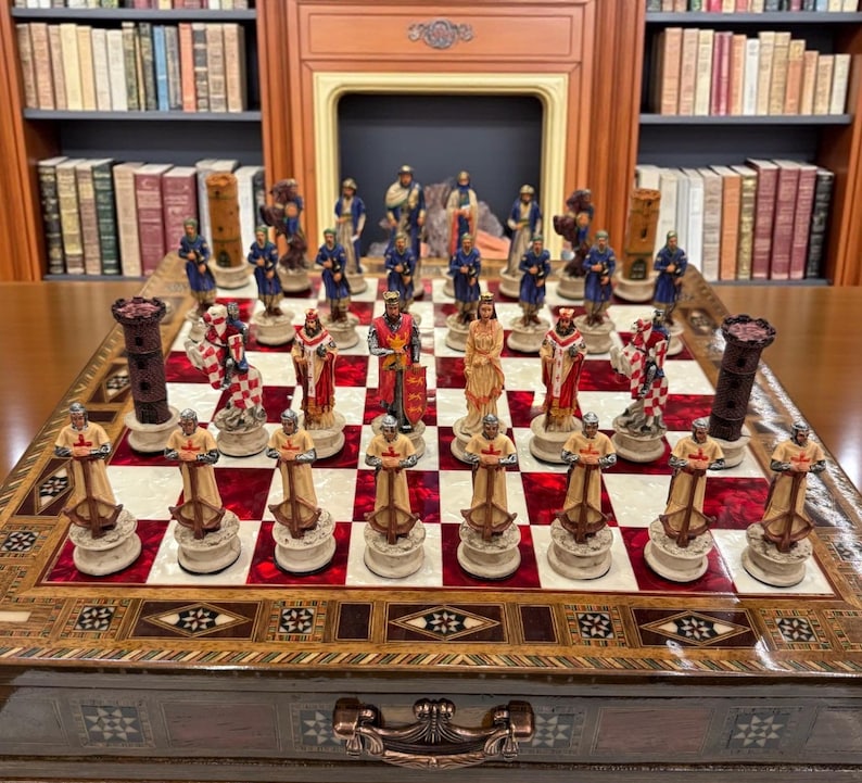 Premium Handmade Walnut Chess Set, Handcraft Drawers Board and Ottoman ...