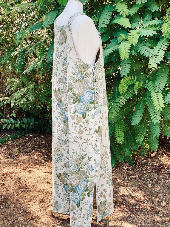 1980’s Cottage Core Floral Linen Maxi Dress - Gem