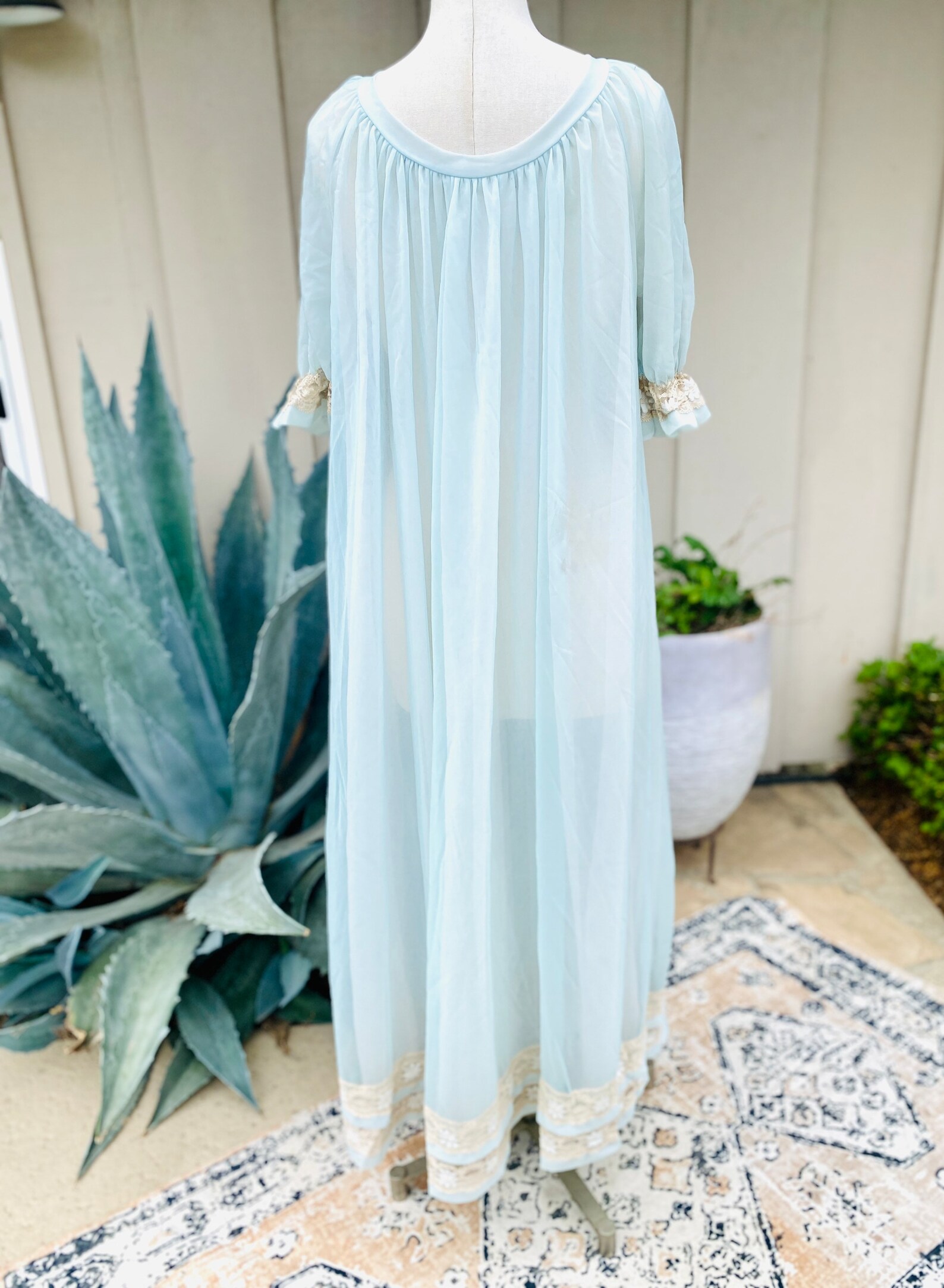 Barbara Eden Inspired Vintage Sheer Baby Blue Gown Robe - Lace Accents ...