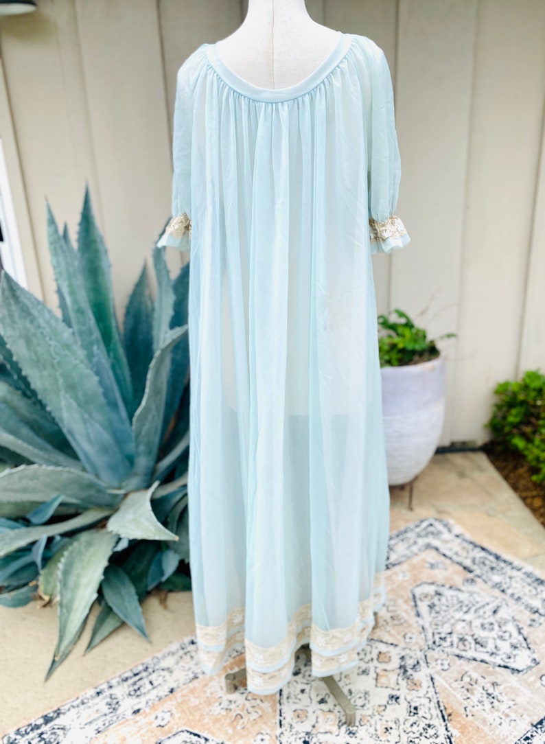 Barbara Eden Inspired Vintage Sheer Baby Blue Gown Robe Lace Accents ...