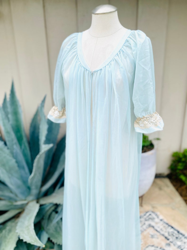 Barbara Eden Inspired Vintage Sheer Baby Blue Gown Robe Lace Accents ...