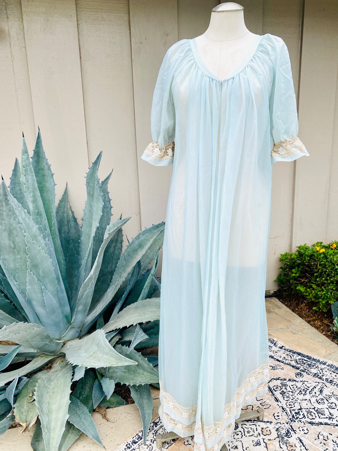 Barbara Eden Inspired Vintage Sheer Baby Blue Gown Robe - Lace Accents ...