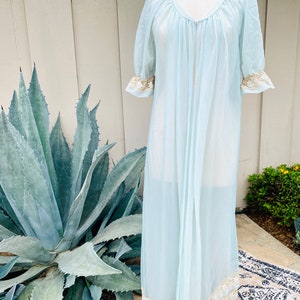 Barbara Eden Inspired Vintage Sheer Baby Blue Gown Robe - Lace Accents ...