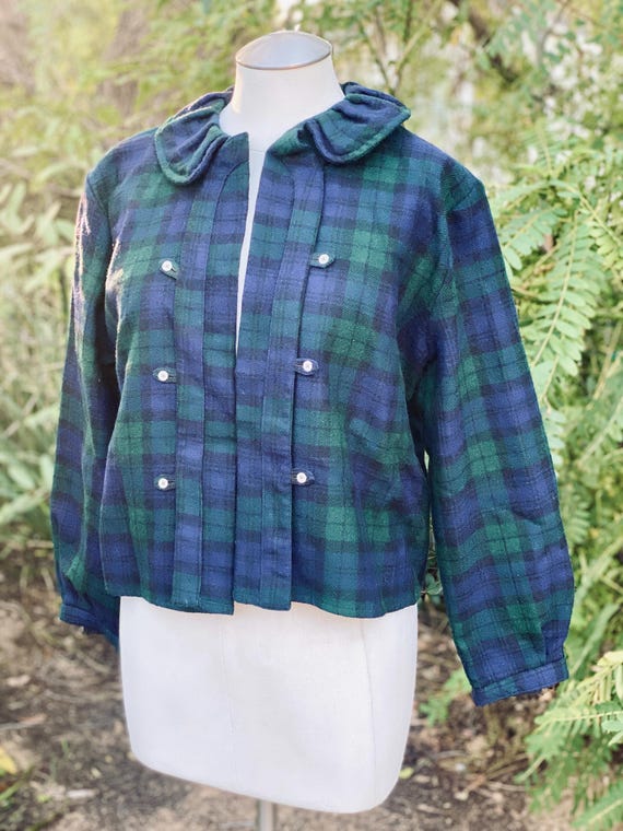 1960’s Rory West London Wool Plaid Open Cardigan Swea… - Gem